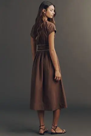 Anthropologie Smocked Cotton Poplin Midi Dress