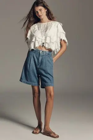 DL1961 Hepburn Aura High-rise Pleated Shorts - Medium Denim