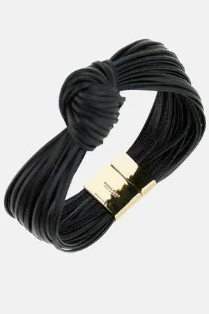 Bottega Veneta Knot Leather Bracelet - Black