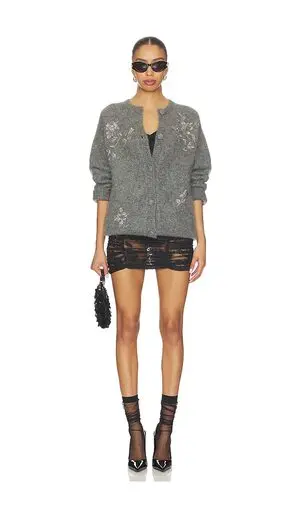 MARKGONG Beaded Mohair Knit Cardigan