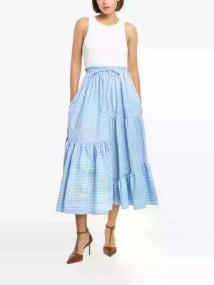 Cinq À Sept Striped Ruffled Midi Dress - Blue