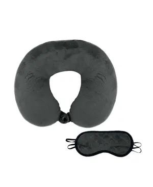 PURSONIC Memory Foam Travel Pillow With Sleep Mask - Grey
