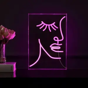 JONATHAN Y Half Face Contemporary Glam Acrylic Box Usb Operated Led Neon Light