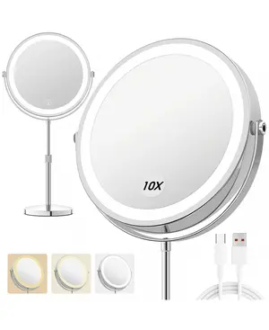 SUGIFT Lighted Makeup Mirror With 10x Magnification - Silver