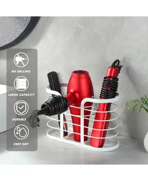 YIGII Hair Dryer Holder Adhesive Blow Dryer Holder/hair Tool Organizer Bathroom Organizer Stick On Wall Mounted Multi-functional Hair Dryer Rack