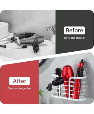 YIGII Hair Dryer Holder Adhesive Blow Dryer Holder/hair Tool Organizer Bathroom Organizer Stick On Wall Mounted Multi-functional Hair Dryer Rack