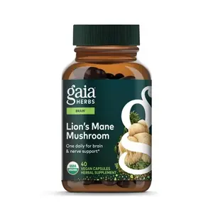 GAIA HERBS Organic Lion's Mane Mushroom Brain And Nerve Support Supplement To Help Maintain Neurological Health - No Color
