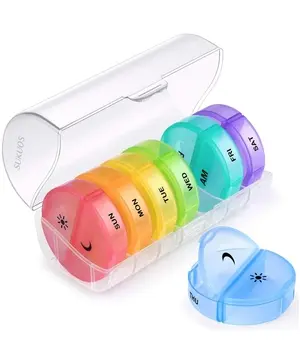 SUKUOS Weekly Pill Organizer Day 2 Times A Day - Clear
