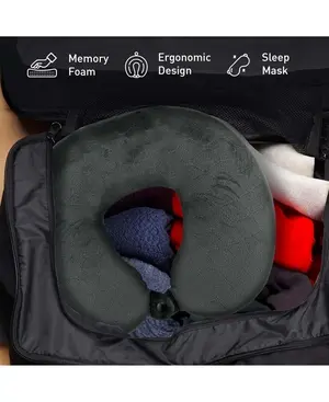 PURSONIC Travel Comfort & Relief Bundle Memory Foam Travel Pillow With Sleep Mask + Portable Neck & Shoulder Adjustable Massaging Wrap