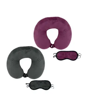 PURSONIC 2 Memory Foam Travel Pillows With Sleep Masks – Ultimate Comfort For Couples On The Go - Grey