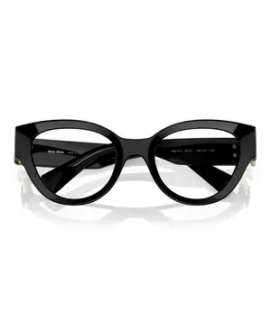 Miu Miu Phantos Shape Eyeglasses In Acetate With Gold Tone Logo Detail - Black