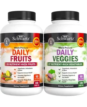 BIOSCHWARTZ Daily Fruits And Veggies Supplement For And 47 Whole Food Fruits And Vegetables - No Color