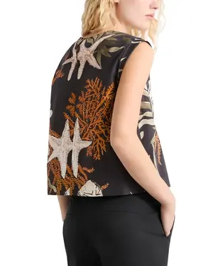 Marella Affine Printed Cotton Blend Top - Black