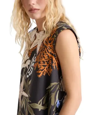 Marella Affine Printed Cotton Blend Top - Black