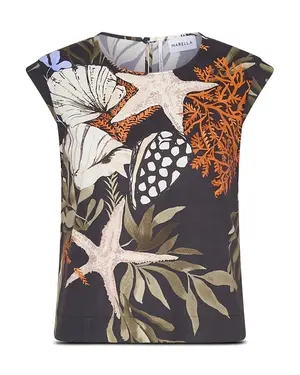 Marella Affine Printed Cotton Blend Top - Black