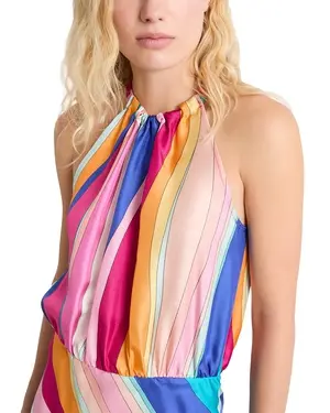 Marella Silk Twill Halterneck Midi Dress With Printed Stripes