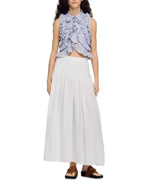 Sandro Poplin Side Tie Maxi Skirt