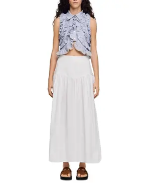 Sandro Poplin Side Tie Maxi Skirt