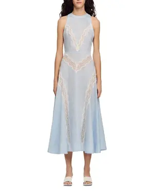 Sandro Nathalie Lace Trim Dress - Ciel / Blanc
