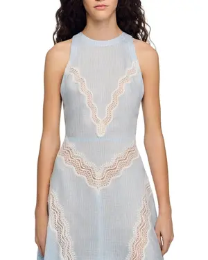 Sandro Nathalie Lace Trim Dress - Ciel / Blanc