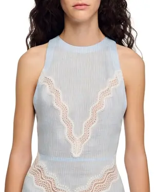 Sandro Nathalie Lace Trim Dress - Ciel / Blanc