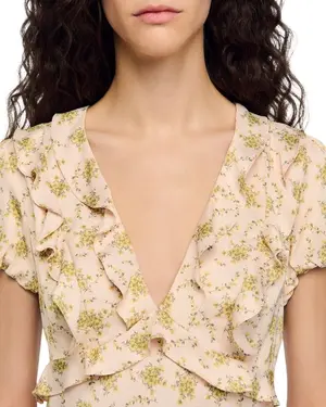 Sandro Louise Floral Print Mini Dress - Light Pink