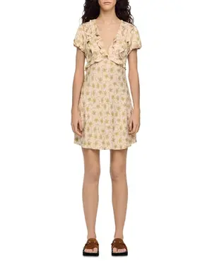 Sandro Louise Floral Print Mini Dress - Light Pink