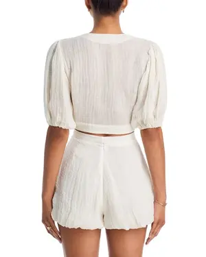 Lisa Marie Fernandez Pouf Tie Blouse - White