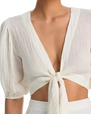 Lisa Marie Fernandez Pouf Tie Blouse - White