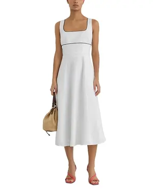 REISS Dorothea Contrast Trim Linen Dress