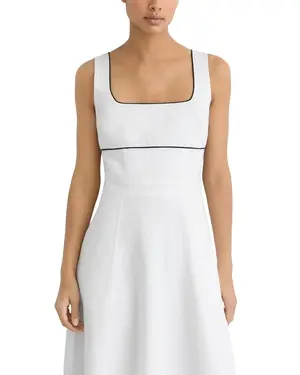 REISS Dorothea Contrast Trim Linen Dress
