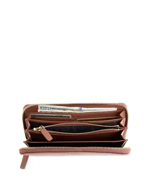 ROYCE NEW YORK Rfid Blocking Continental Zip Wallet - Tan