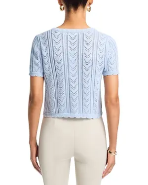 Aqua Pointelle Scoop Neck Sweater