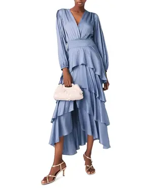 Maje Ruffinello Ruffle Tiered Maxi Dress - Blue Grey