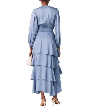 Maje Ruffinello Ruffle Tiered Maxi Dress - Blue Grey