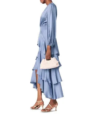 Maje Ruffinello Ruffle Tiered Maxi Dress - Blue Grey