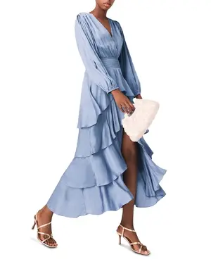 Maje Ruffinello Ruffle Tiered Maxi Dress - Blue Grey
