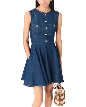 Maje Risunim Flared Mini Denim Dress - Navy