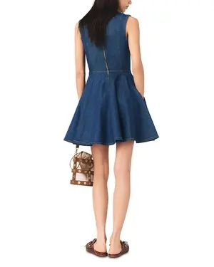 Maje Risunim Flared Mini Denim Dress - Navy