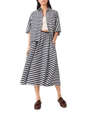 Maje Jalais Striped Midi Skirt - White/blue