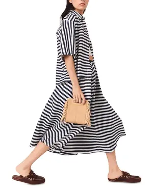 Maje Jalais Striped Midi Skirt - White/blue