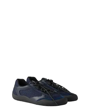 Prada Speedrock Leather And Mesh Fabric Lace-up Sneakers - Blue