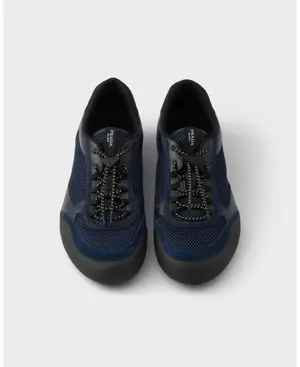 Prada Speedrock Leather And Mesh Fabric Lace-up Sneakers - Navy