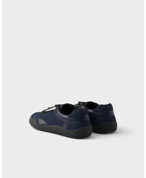 Prada Speedrock Leather And Mesh Fabric Lace-up Sneakers - Navy
