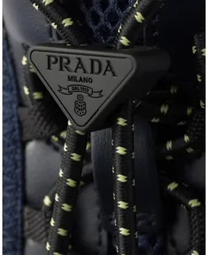 Prada Speedrock Leather And Mesh Fabric Lace-up Sneakers - Navy