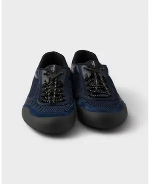 Prada Speedrock Leather And Mesh Fabric Lace-up Sneakers - Navy