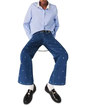 Maje Pant In City Rhinestone Wide Jeans