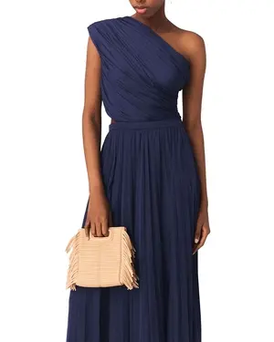Maje Revi Asymmetric Pleated Maxi Dress - Navy