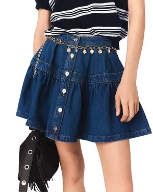Maje Tiered Denim Mini Skirt