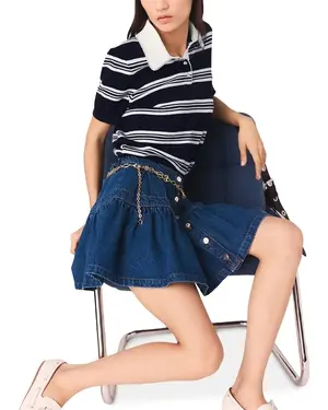 Maje Tiered Denim Mini Skirt